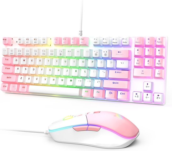 ONIKUMA G26 Wired Mechanical Keyboard + CW905 Mouse Set - White Pink ...