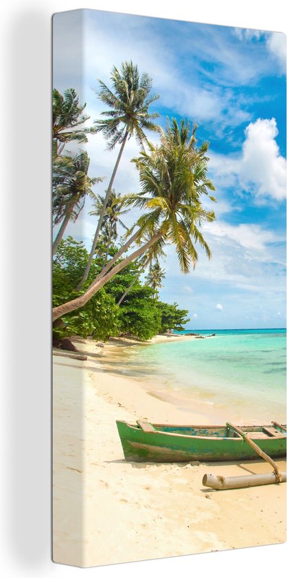 Canvas Schilderij Strand - Kano - Palmboom - Tropical - 40x80 cm - Wanddecoratie | bol