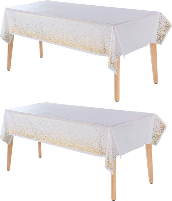 Festivz 2x Wit Goud Confetti Plastic Wegwerp Tafelkleed Versiering Set ...