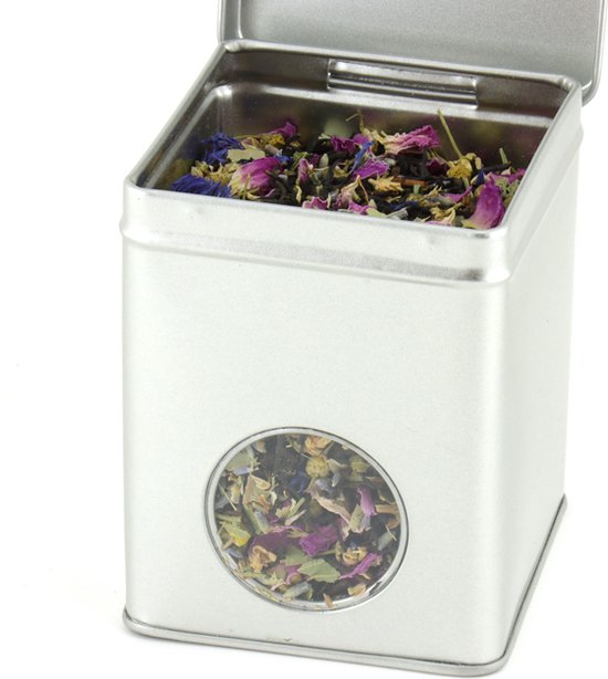 Theeblik Losse Thee - Zilver - met venster - 75/100 gram - theedoos ...