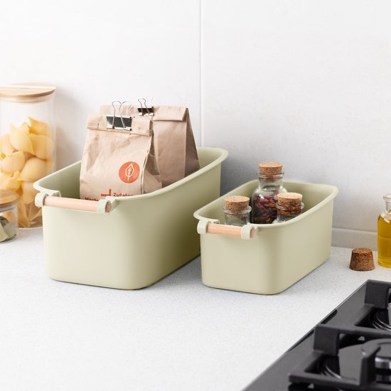 Navaris kunststof organizer doos set - 4 stuks bakken met houten ...