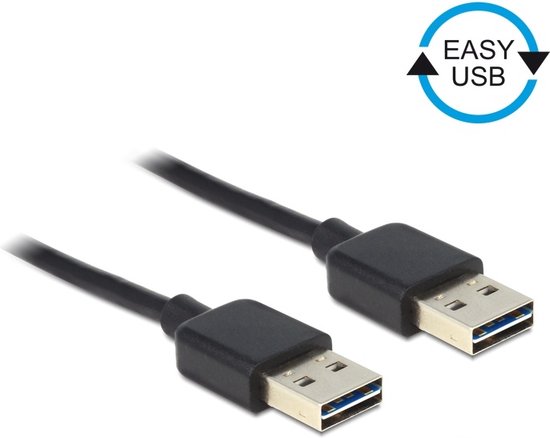 Easy-USB-A naar Easy-USB-A kabel - USB2.0 - tot 2A / zwart - 2 meter | bol