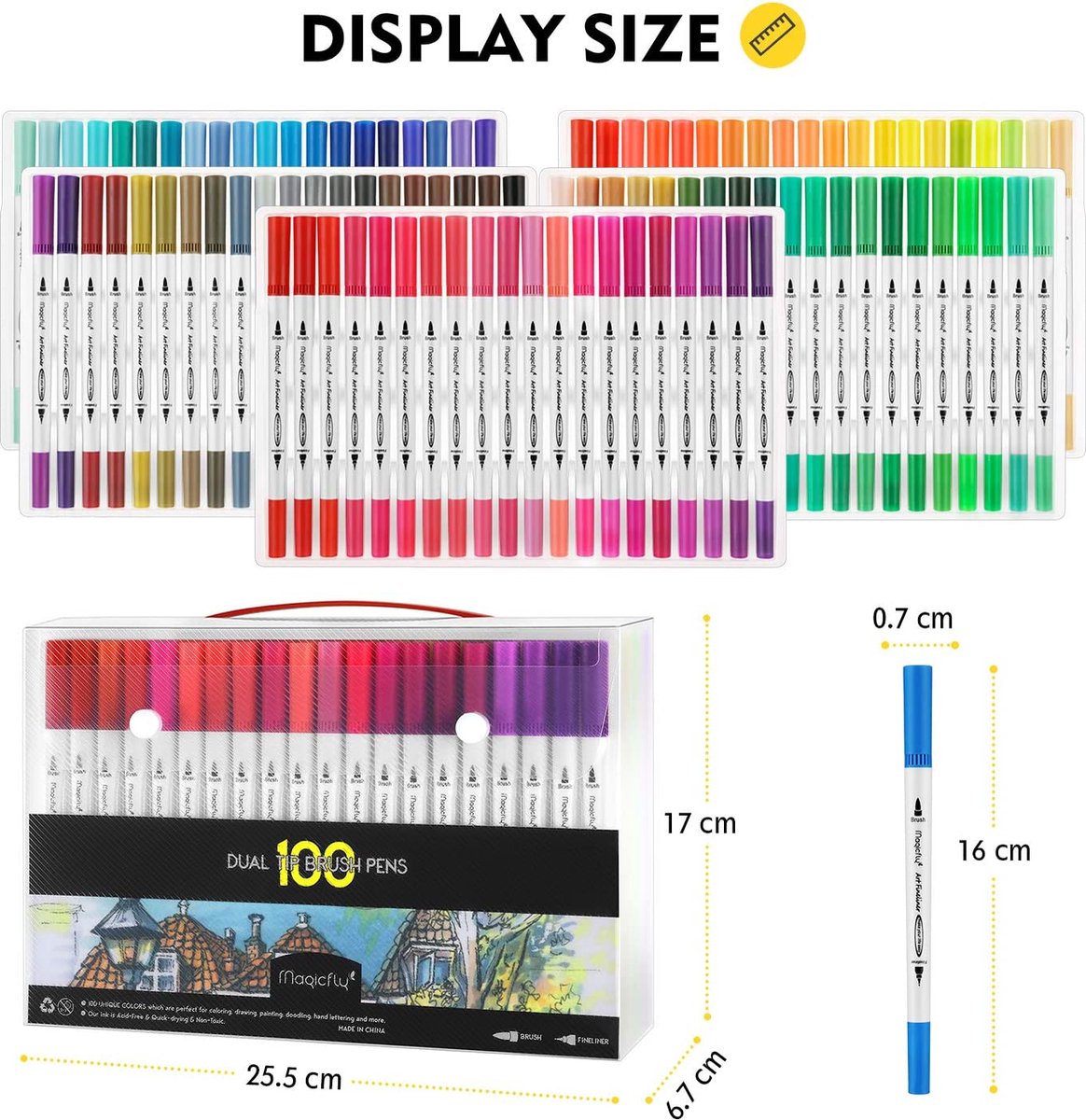 Magicfly Dual Tip Stiftenset - 100 kleuren - Brushpennen - Stiften Set ...