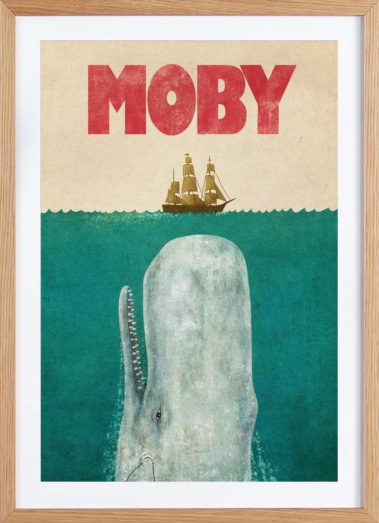 JUNIQE - Poster in premium houten lijst Moby -40x60 /Blauw & Rood | bol.com