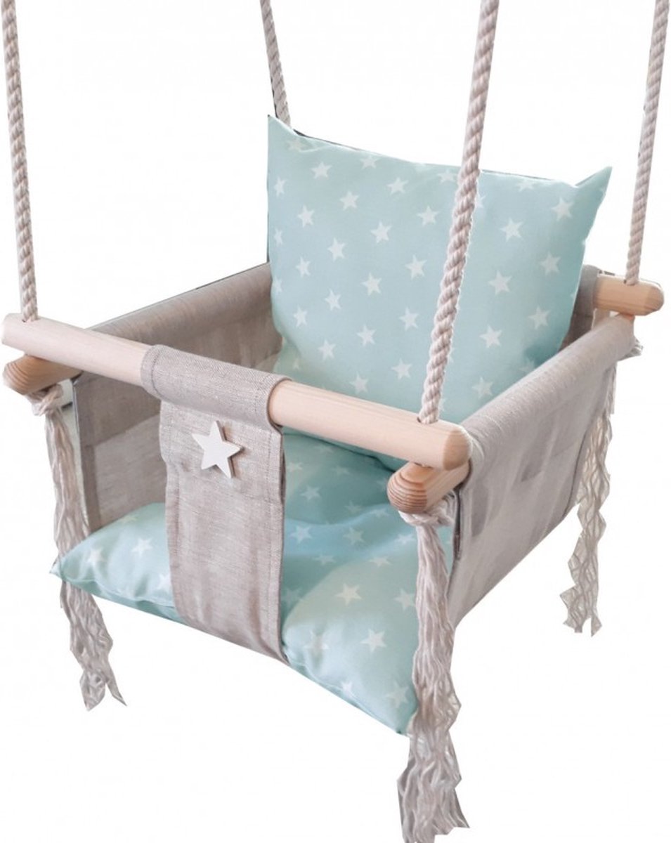 Luxe houten handgemaaktemint groene baby schommel en kinder schommel ...