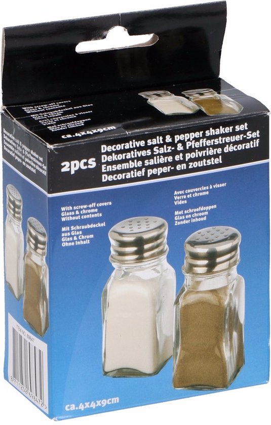 Peper en zout setje -4-delig - vaatjes - 9 cm - glas/chrome | bol
