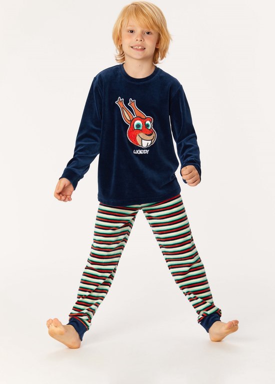 Woody pyjama unisex - blauw - eekhoorn - 222-1-PLC-V/883 - maat 164 | bol