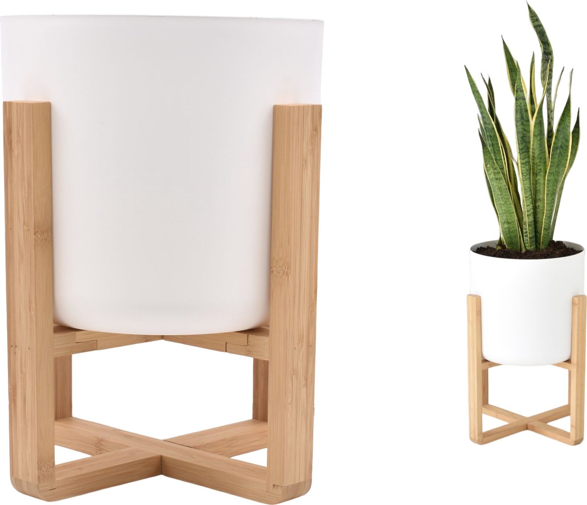 Plantenstandaard binnen 30cm breed - low height - bamboe hout nordic ...