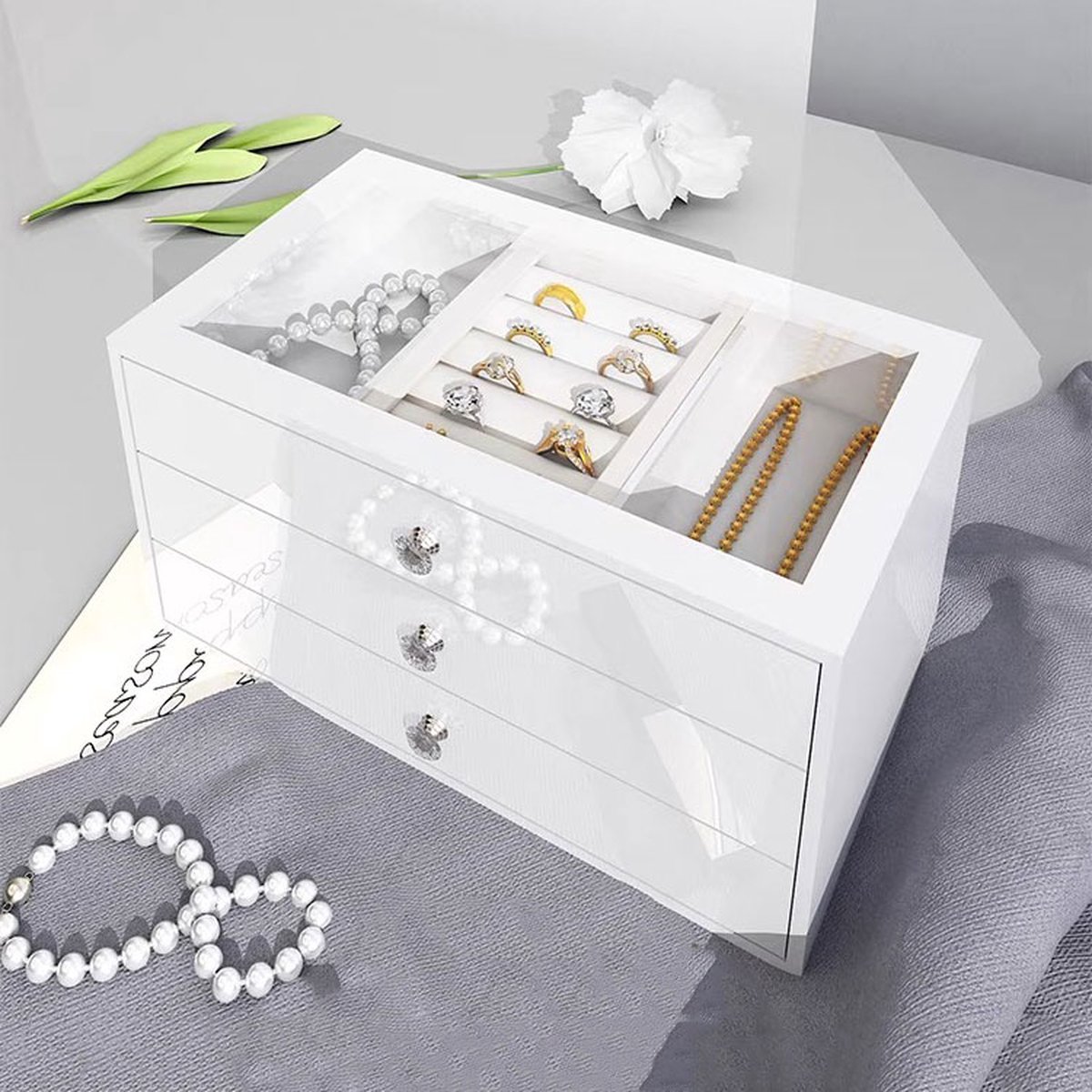 Sieradendoos Lot | Wit | Acryl | Sieraden organizer | Jewellery ...