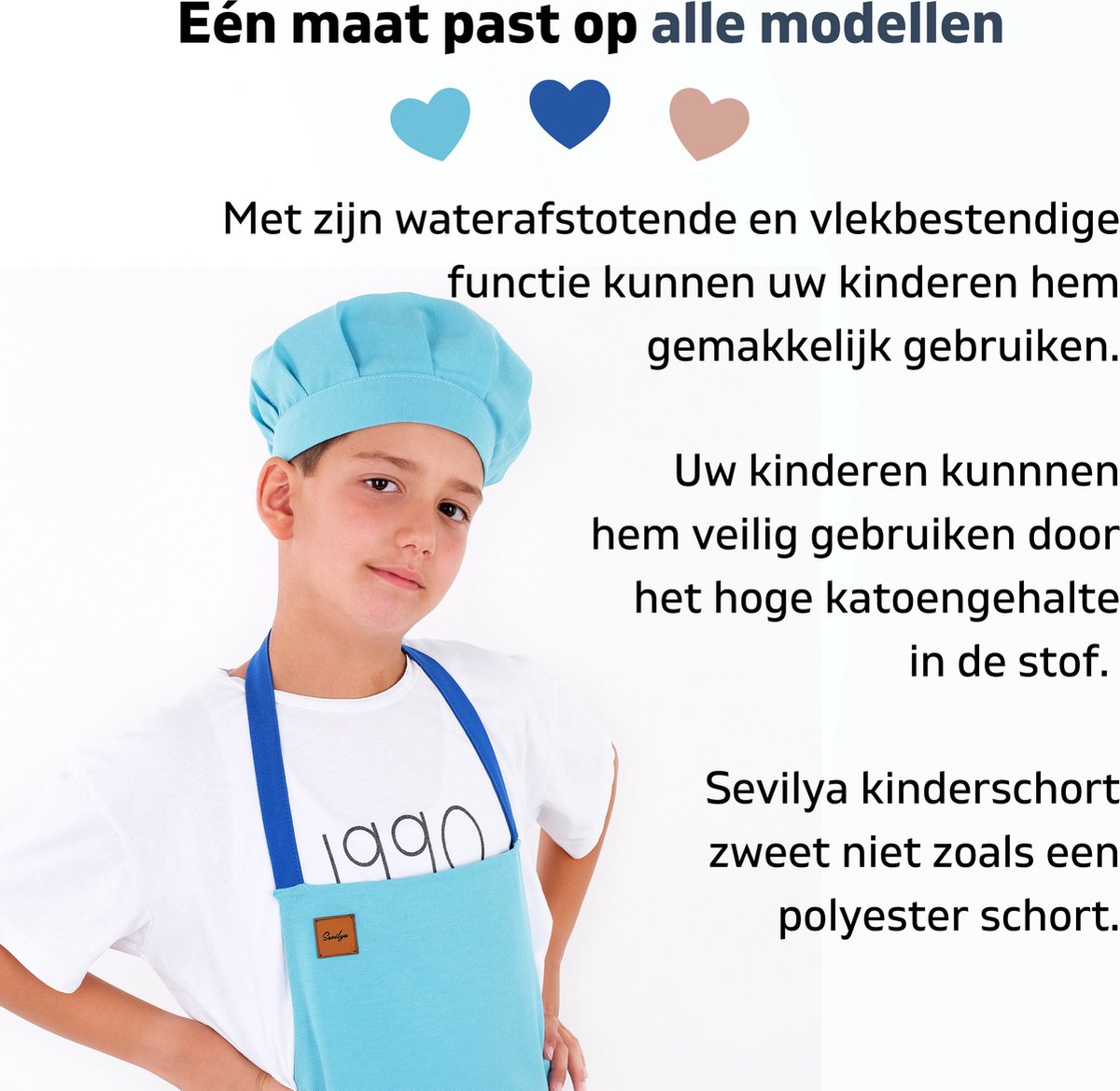 Sevilya blauw Kinderschort met koksmut | kookschort kinderen blauw ...