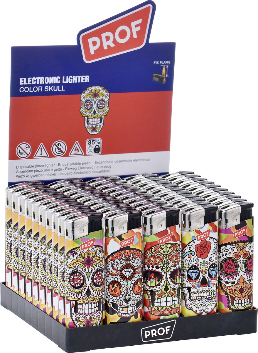 Prof - Aansteker – “ Mexican Skull Color“design - 50 stuks – Lighter ...