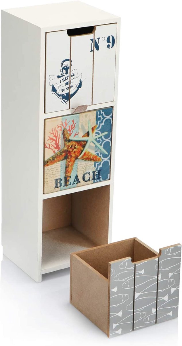 COM-FOUR® mini ladekast met 3 lades - houten kasten met maritiem design ...