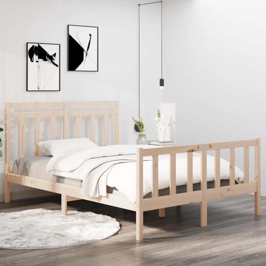The Living Store Bedframe massief hout 140x190 cm - Bedframe ...