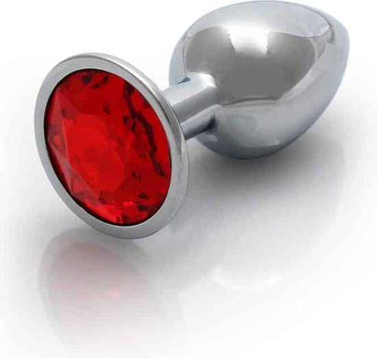 Shots - Ouch! OU793SIL - Round Gem Butt Plug - Small - Silver / Ruby Red | bol