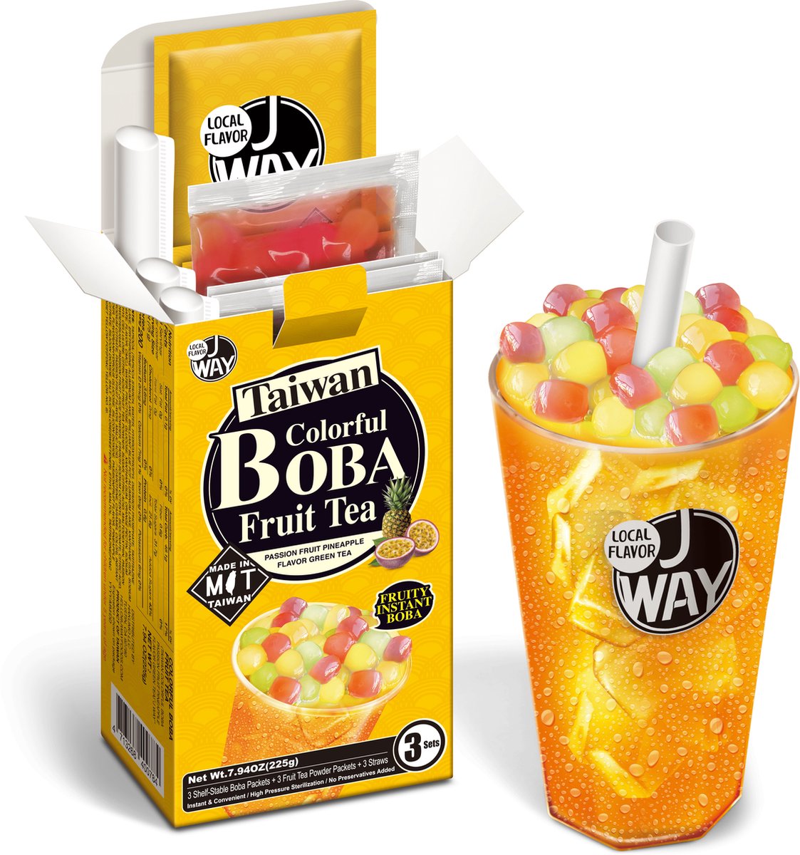 JWAY Instant Boba Bubble Tea – Fruit Tea - 3 Porties - Compleet met Bobas & Duurzaam... | bol
