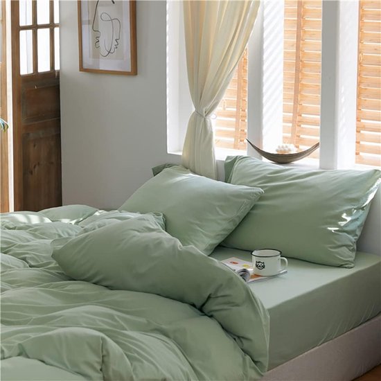 Beddengoed, 135 x 200 cm, lichtgroen, 2-delig, microvezel, effen, groen ...