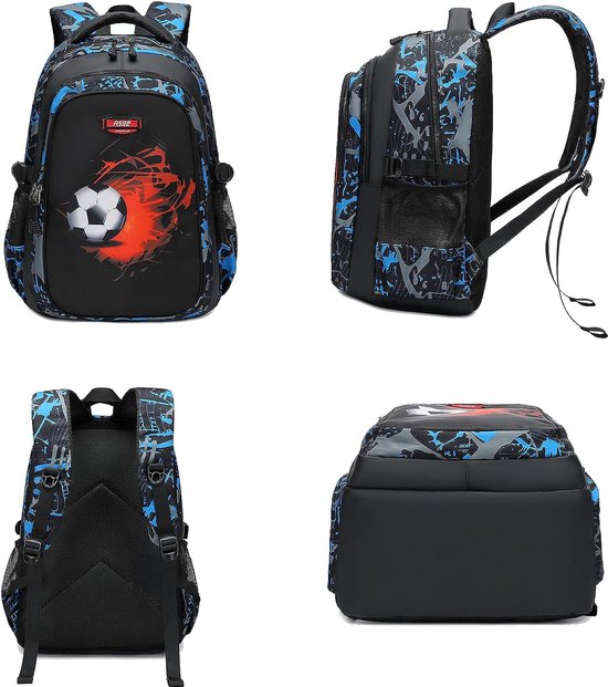 Blauw Asge school rugtas voor jongens, meisjes en tieners, ergonomische ...
