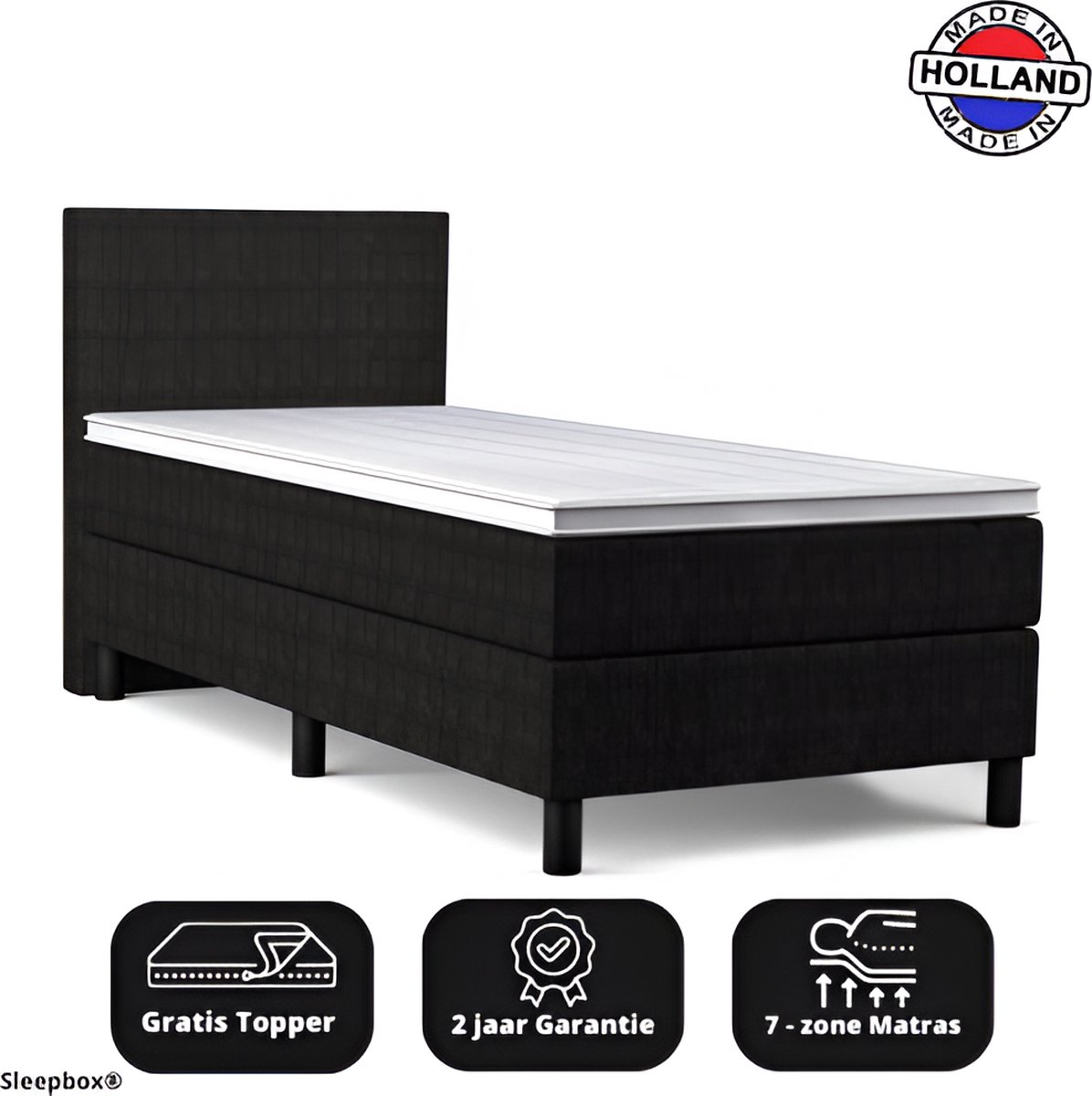 Sleepbox ® - Boxspring 90x200 - Zwart - Luxe pocketvering 7 zone ...