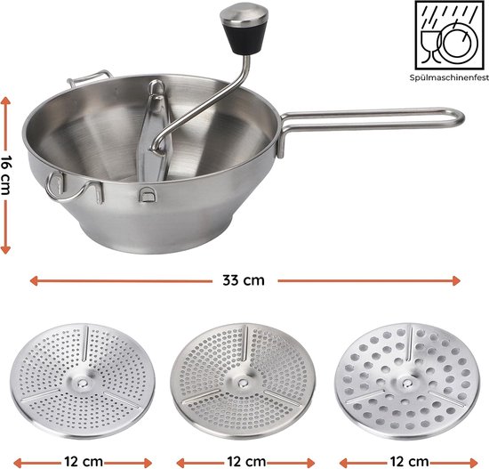 zeef - zeef van roestvrij staal, inclusief 3 zeefinzetstukken ...