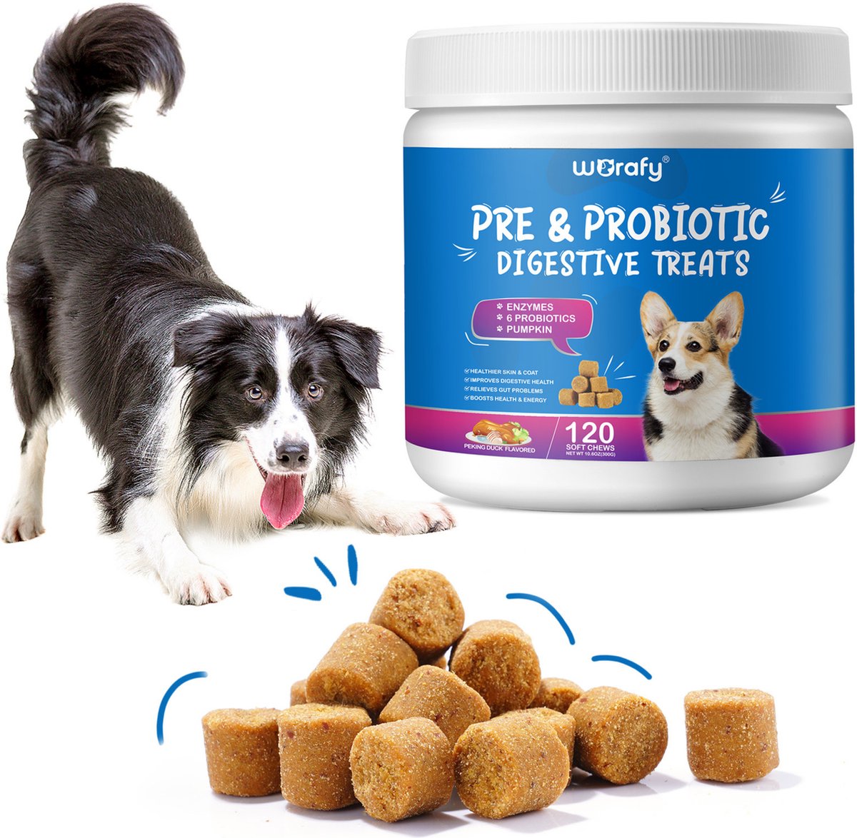 Worafy® Pre & Probiotica Kauwtabletten Met Eendensmaak Voor Honden 120 ...