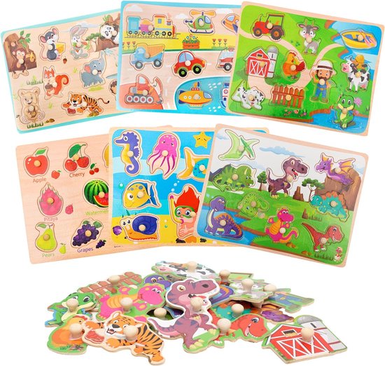 Houten Kinder Dieren Puzzels - Kinderpuzzel - Legpuzzel - Bundel van 6 ...