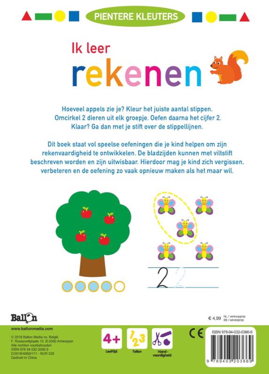 Pientere kleuters (wipe & clean) 1 - Ik leer rekenen 4+, Pientere kleuters |... | bol