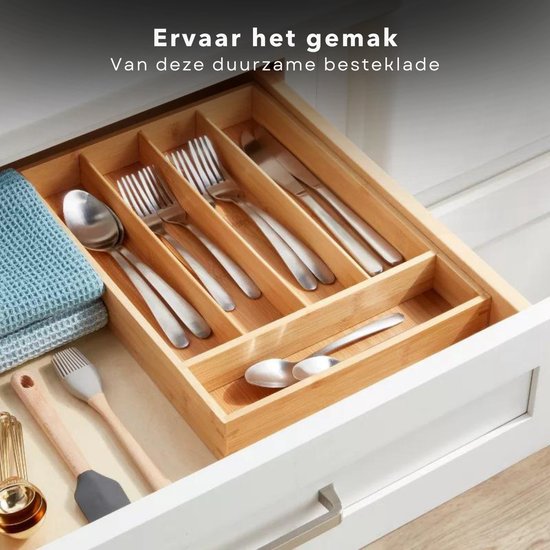 Cheqo® Luxe Bestekbak - 5-Vaks - Bamboe - 35x26x5cm - Besteklade ...