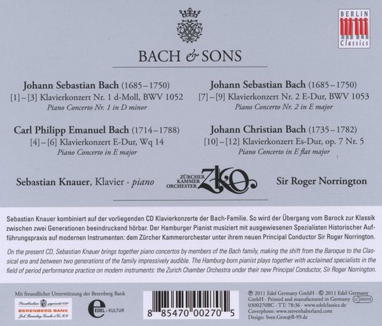 Sebastian Knauer - Bach & Sons Piano Concertos (CD), Sebastian Knauer | Muziek | bol