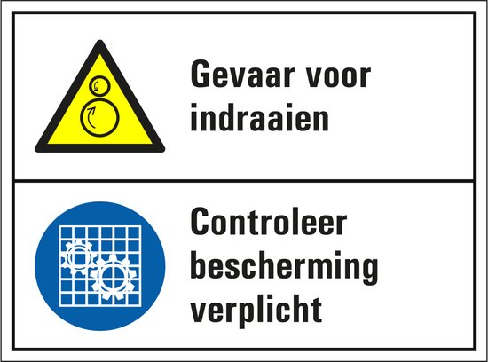 Gevaar voor indraaien en bescherming controleren sticker 400 x 300 mm | bol