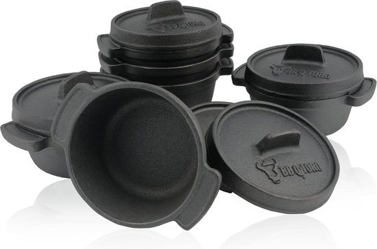 mini-Dutch-Oven-set (6 stuks), diameter 11 cm, al ingebrand ...