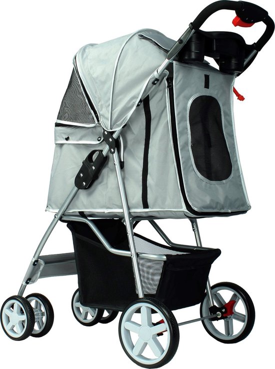 HiPet® Inklapbare Hondenbuggy tot 20 kg Met Grote Boodschappenmand - Grijs | bol