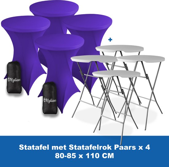 Statafel x 4 + Statafelrok Paars x 4 - ∅ 80-85 x 110 cm – Statafels Inklapbaar –... | bol