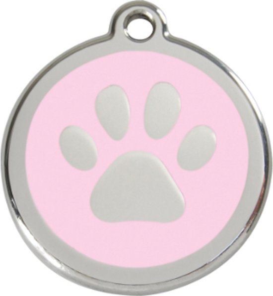 Hondenpenning-poot afdruk-groot-roze-28mm-Hondenpenning.nl | bol