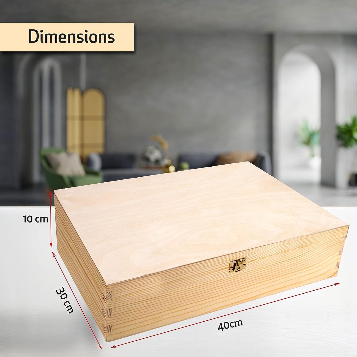 Houten kist met deksel, houten kist, opbergdoos, decoratie, 40 x 30 x 10 cm, houten... | bol