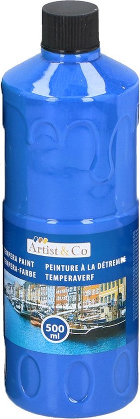 1x Hobby/knutsel acrylverf / temperaverf - Blauw - Fles 500 ml - Blauwe ...