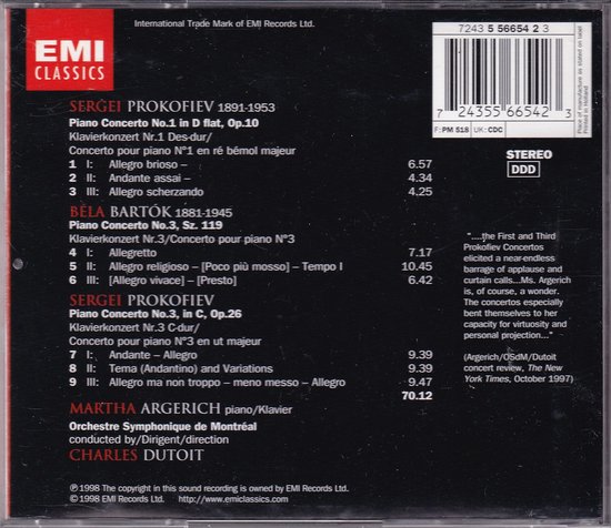 Prokofiev, Bartok: Piano Concertos / Argerich, Dutoit, et al, Charles Dutoit | Muziek | bol