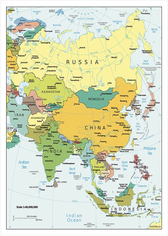 Poster/ affiche Map Azië | 42 x 59 cm | A2 formaat | Kaart met landen ...