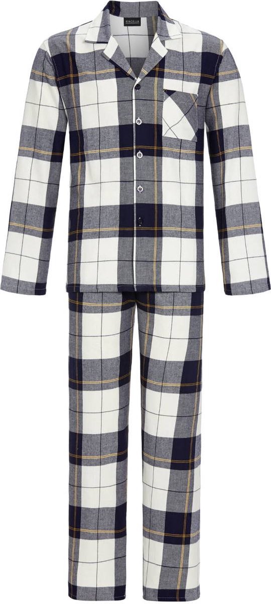 Flanellen heren pyjama blauw geruit - Blauw - Maat - 50 | bol