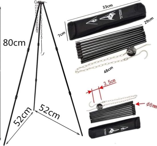 compact Kookstatief 85 cm -driepoot-3 poot- BBQ- tripod- kamperen-koken ...