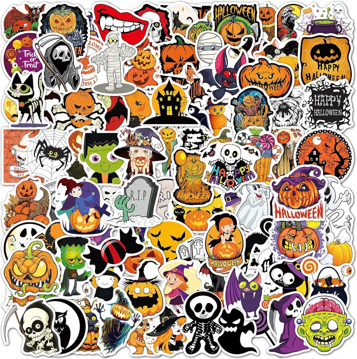 100 stuks Halloween stickers, schedel, pompoen decoratieve stickers ...