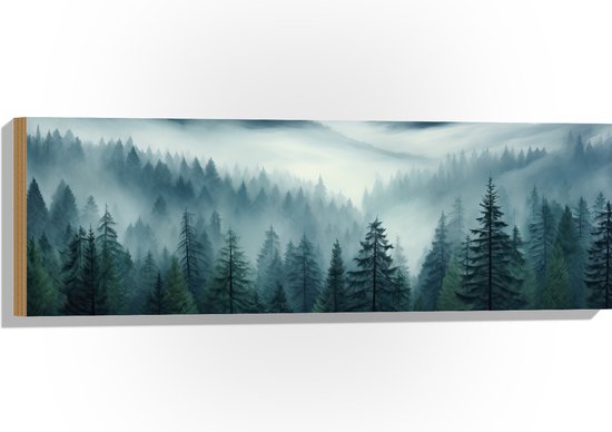 Hout - Bomen - Bossen - Mist - 90x30 cm - 9 mm dik - Foto op Hout (Met ...