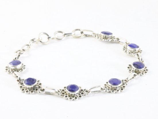 Bewerkte zilveren armband met blauwe saffier | bol