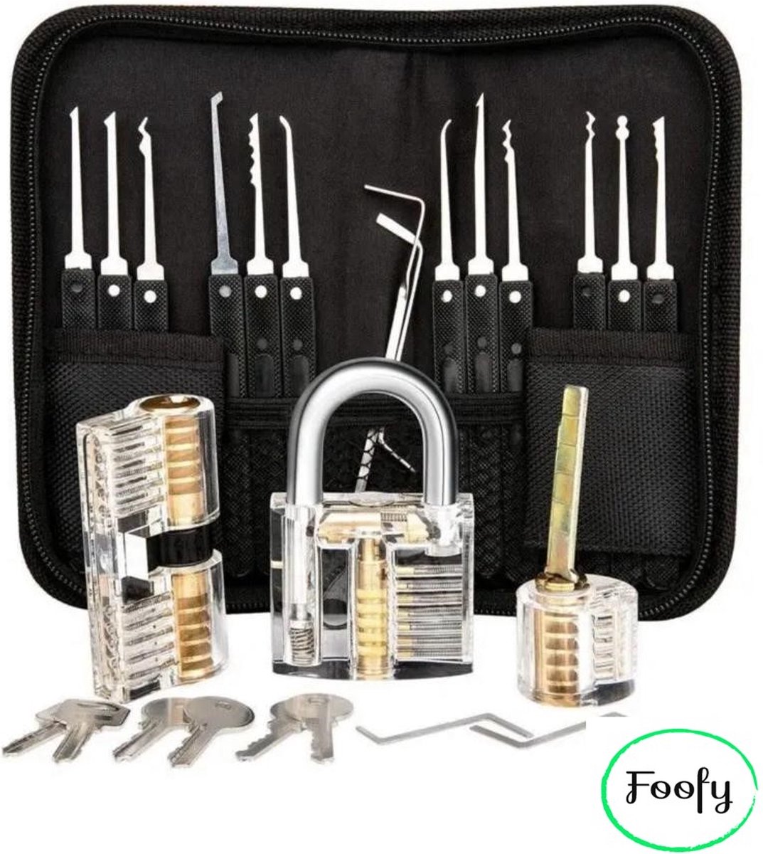 Foofy® - Lockpick Set met 3 sloten - 20 delig - Incl 3 sloten ...