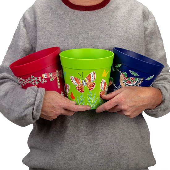 Bloempotten, 15cm, set van 3, in verschillende kleuren en patronen ...