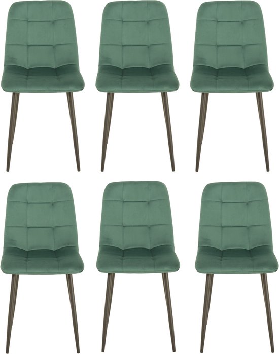 Bam & Boo - Mira Eetkamerstoel - Set Van 6 - groen - Fluweel - Velvet ...