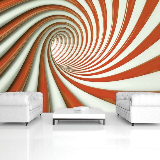 Fotobehang - Vlies Behang - 3D Tornado - Oranje en Wit - 416 x 254 cm | bol