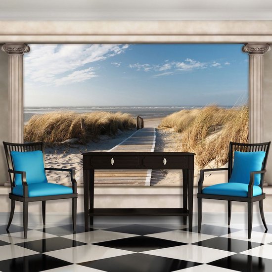 Fotobehang - Vlies Behang - 3D Uitzicht op het Strandpad langs de ...