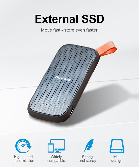 Bestoss® Portable SSD - 2TB - USB Type-A + Adapter iPhone, USB-C ...
