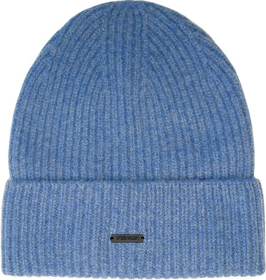 Stone Valley 100% Wol Blauw Geribbelde Muts met Zwart Metalen Logo | bol