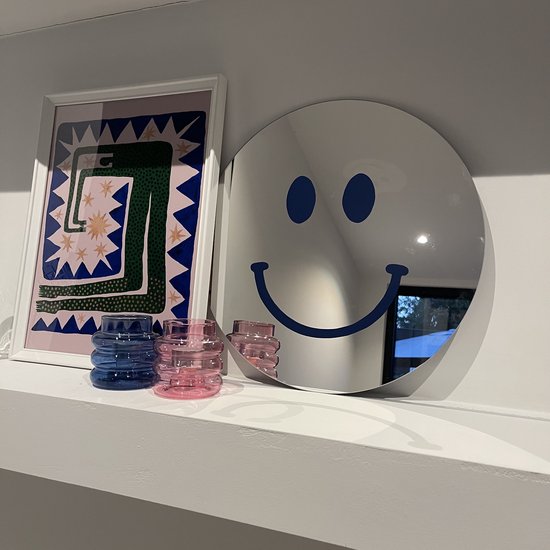 Donkerblauwe Smiley Spiegel - 38cm - Rond | bol